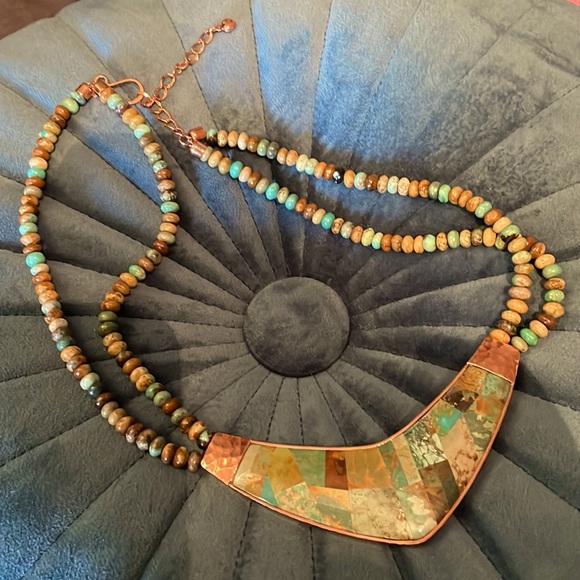 Jewelry | Stonelook Inlay Beadwork Copper Statement Necklace | Poshmark